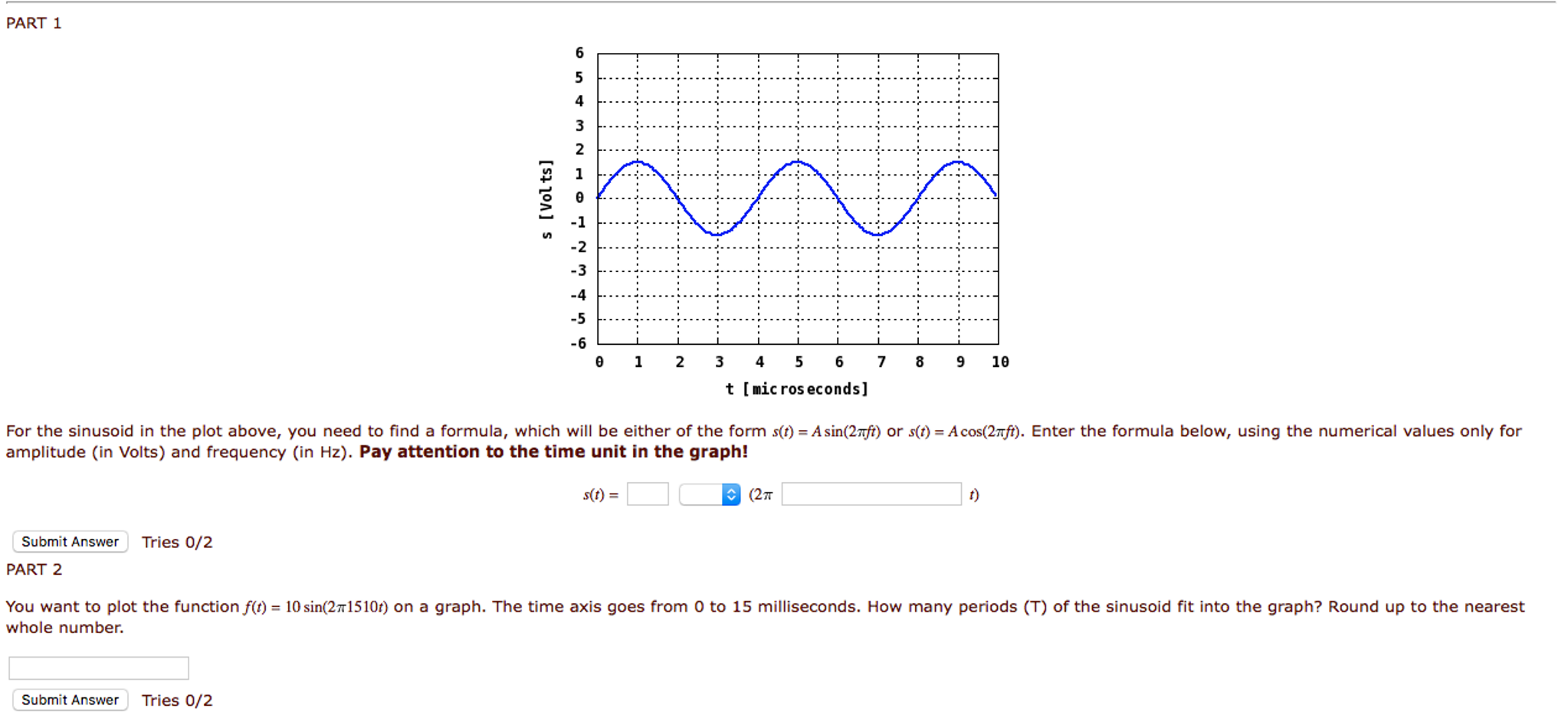 Solved For the sinusoid in the plot above, you need to find | Chegg.com
