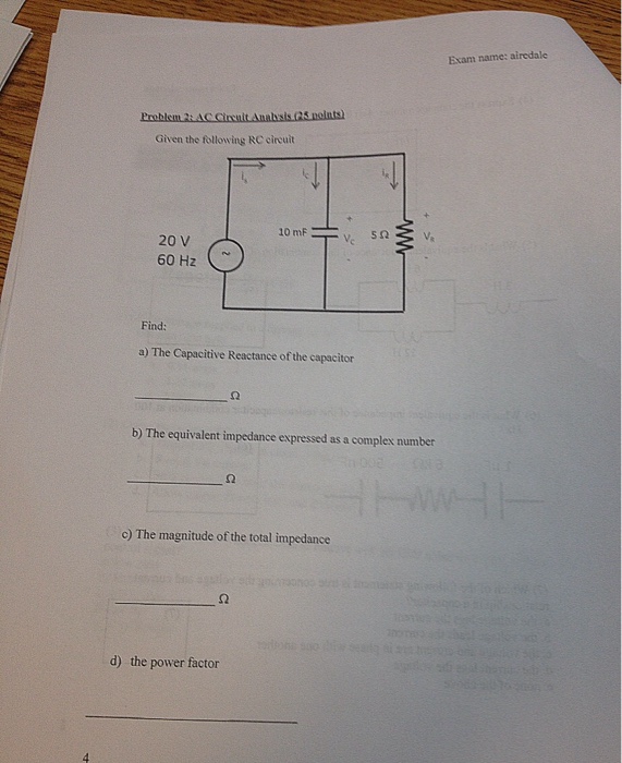 Solved Given the following RC circuit Find The Capacitive | Chegg.com