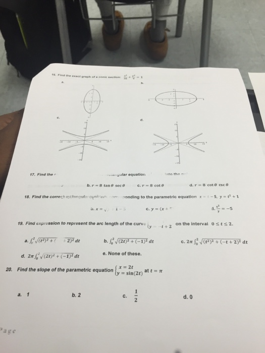 Solved Find The Correct To The Parametric Equation X T