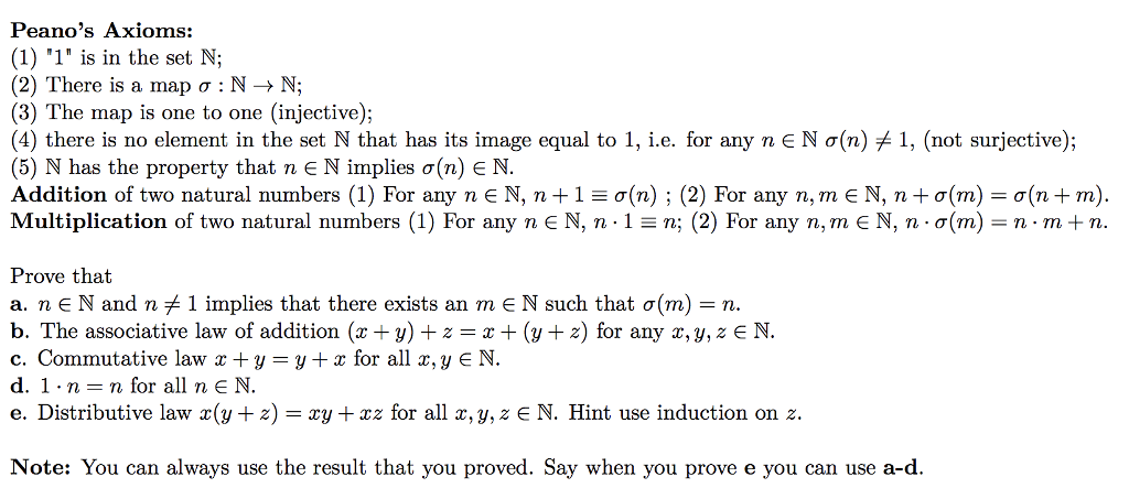 Solved Assume Peano’s Axioms and the definitions of addition | Chegg.com