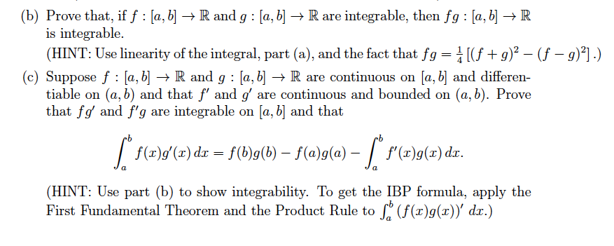 Solved (b) Prove that, if f la, b]R and g a, bR are | Chegg.com