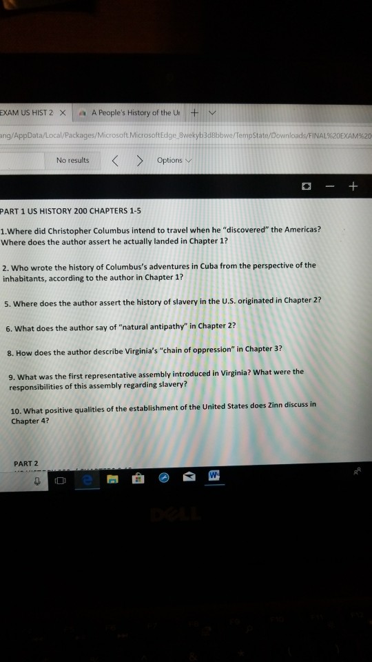 EXAM US HIST 2 × -. A People's History of the U' + | Chegg.com
