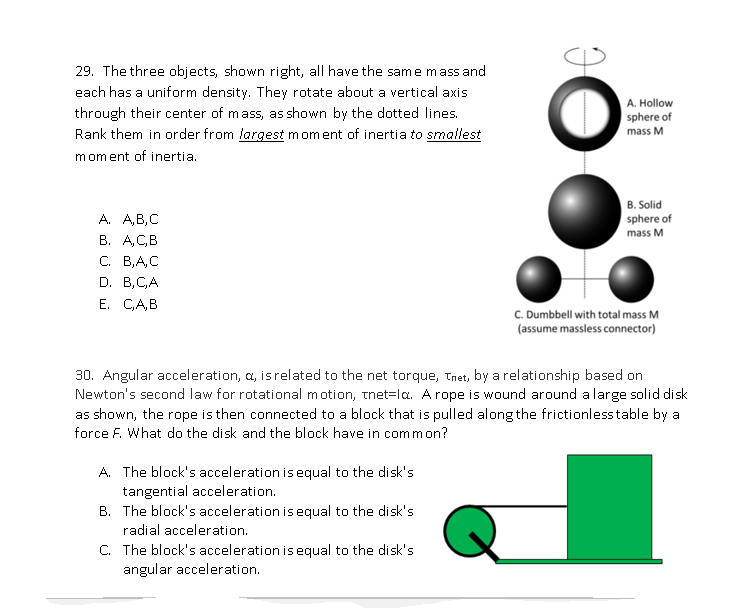 Solved 29. The three objects, shown right, all have the same | Chegg.com