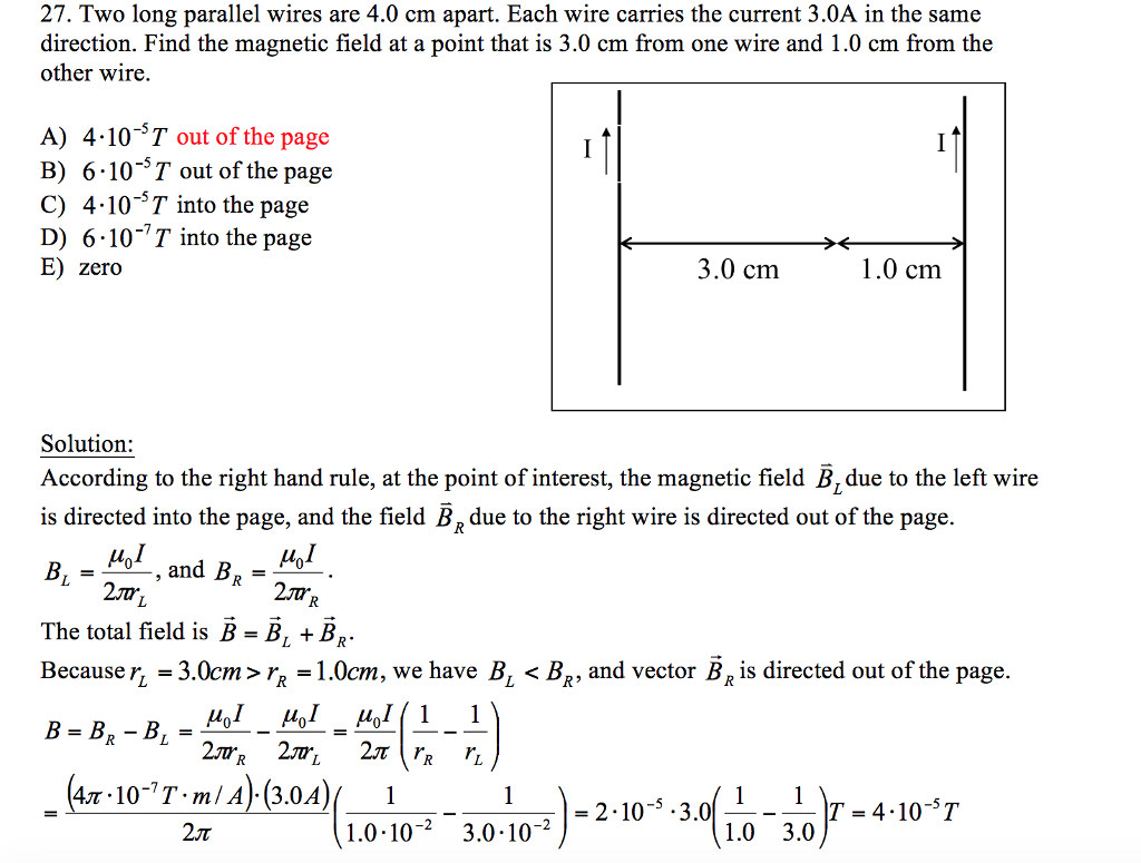 Solved Two long parallel wires are 4.0 cm apart. Each wire | Chegg.com