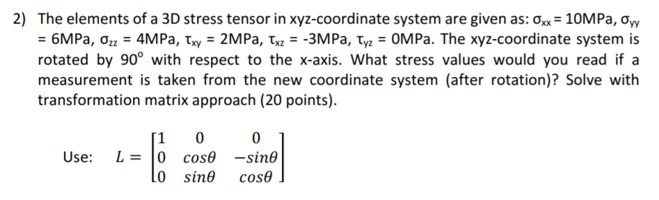 Solved The elements of a 3D stress tensor in xyz-coordinate | Chegg.com