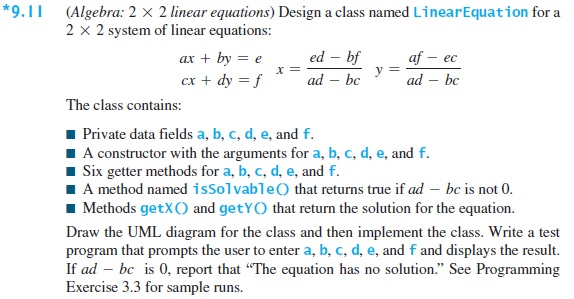 Solved Design a class named Linear Equation for a 2 times 2 | Chegg.com