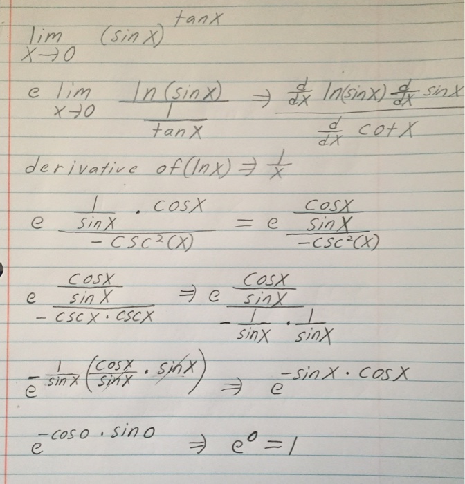 Solved lim_x rightarrow 0 (sin x)^tan x lim_x rightarrow 0 | Chegg.com