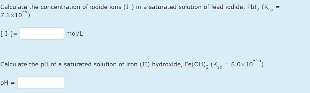 Solved Calculate the concentration of iodide ions (I ) in a | Chegg.com