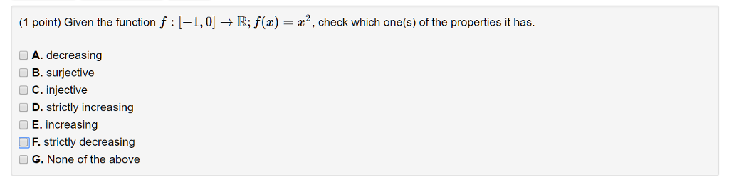 Solved (1 point) Given the function f : [-1,0] → R; f(x)--2, | Chegg.com
