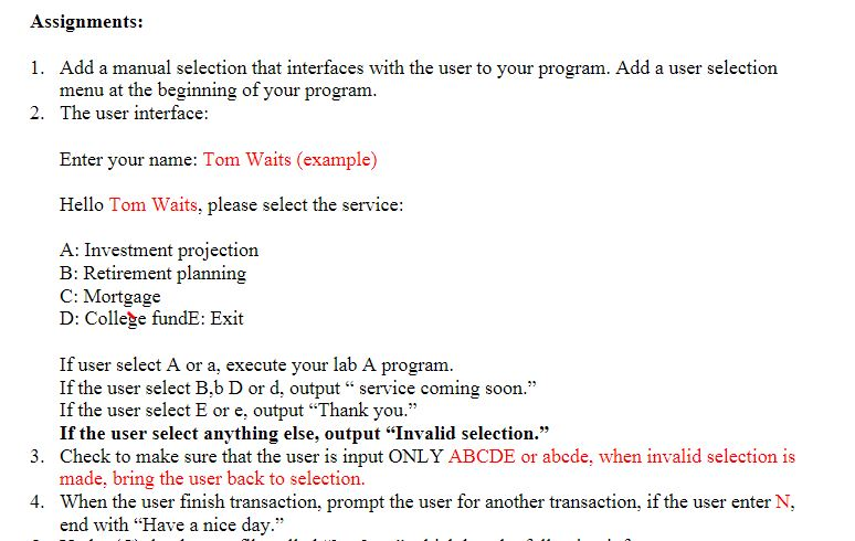 Solved Assignments: 1. 2. Add a manual selection that | Chegg.com