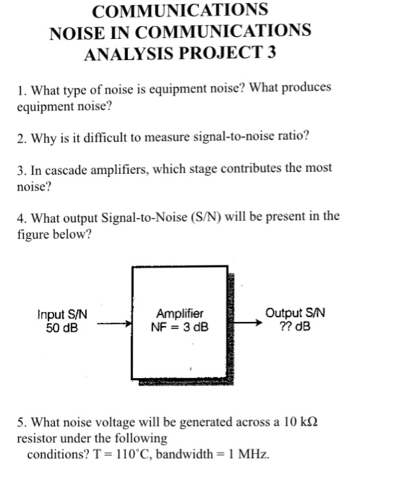 Solved COMMUNICATIONS NOISE IN COMMUNICATIONS ANALYSIS | Chegg.com