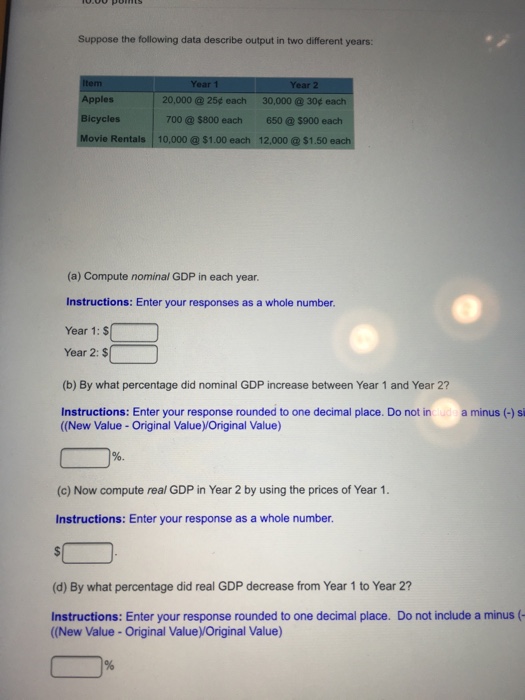 Solved Suppose the following data describe output in two | Chegg.com
