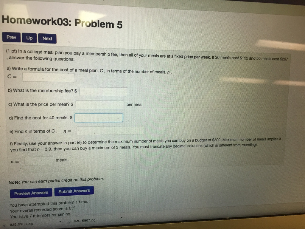 Solved Homework03: Problem 5 Prev Up Next (1 pt) In a | Chegg.com