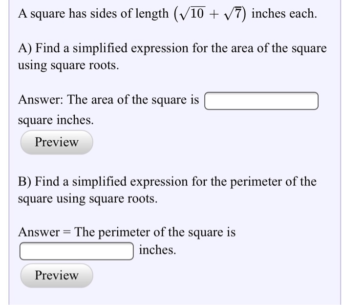 Solved A square has sides of length (squareroot10 + | Chegg.com