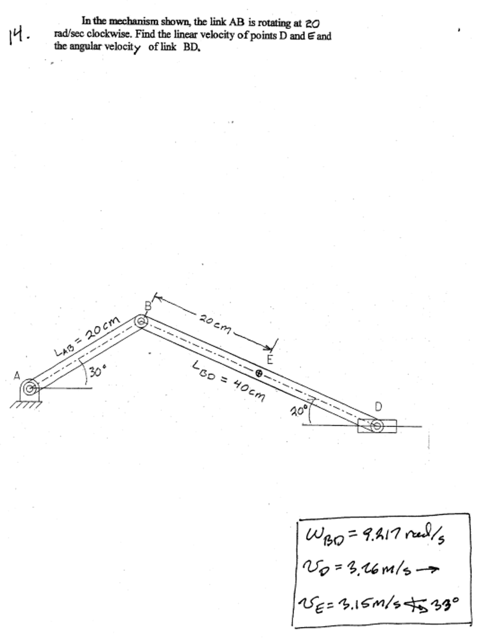 Solved In the mechanism shown, the link AB is rotating at 20 | Chegg.com