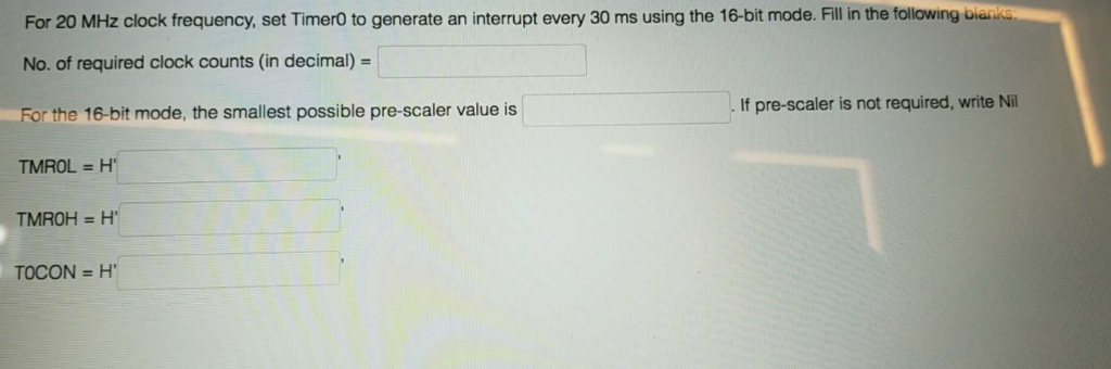 Solved For 20 Mhz Clock Frequencyset Timero To Generate An