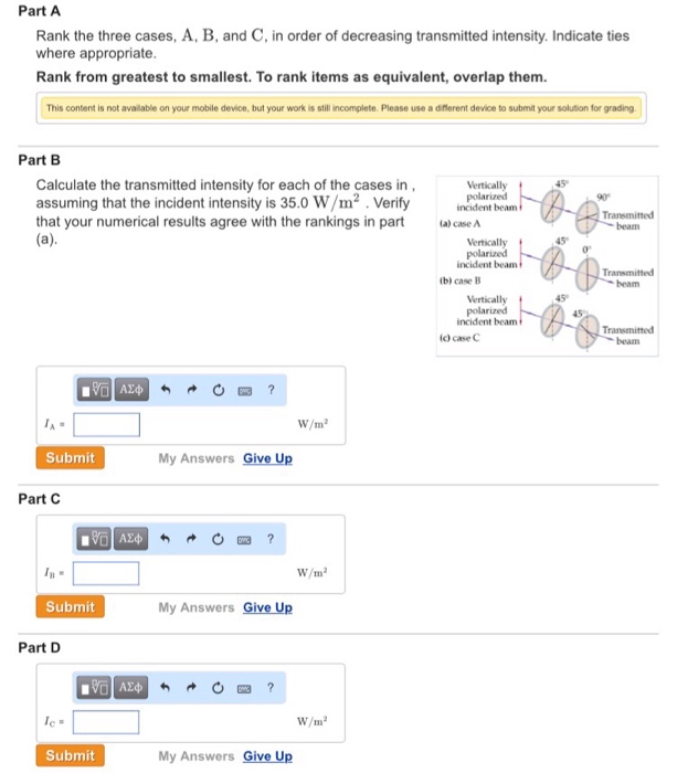 Solved Part A Rank the three cases, A, B, and C, in order of | Chegg.com