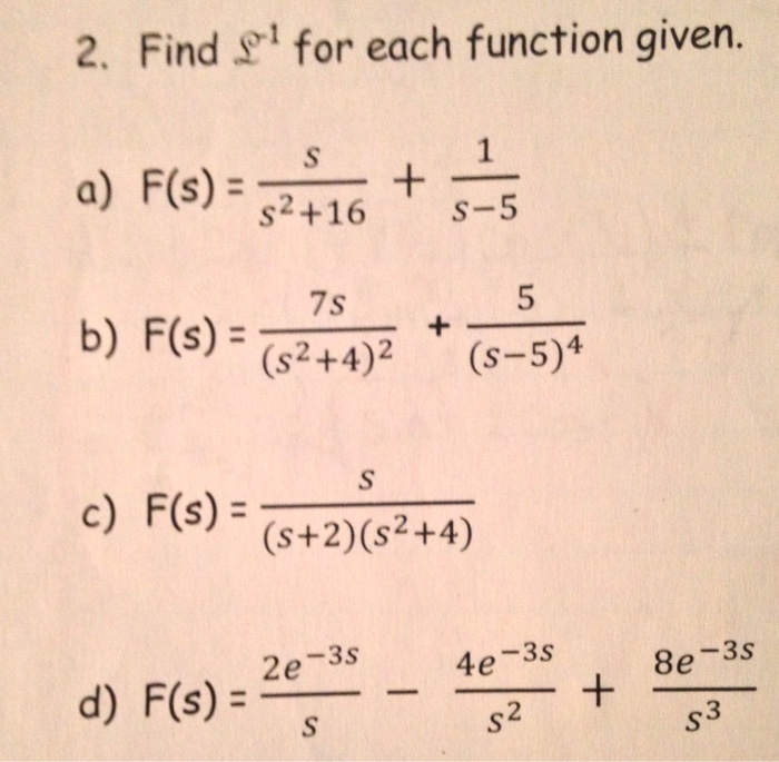 Solved: Find For Each Function Given. F(s) = S/s^2 + 16 + ... | Chegg.com