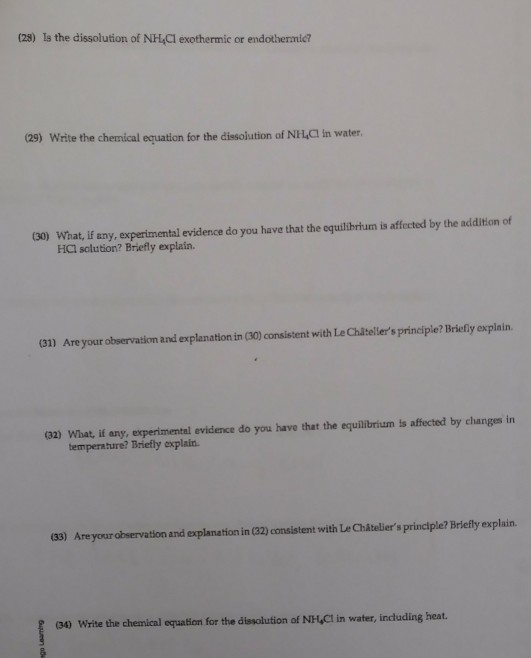 Solved (28) Is the dissolution of NH,CI exothermic or | Chegg.com