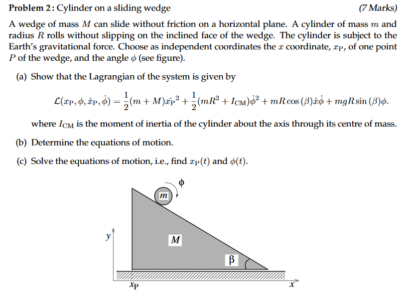Solved Problem 2: Cylinder on a sliding wedge A wedge of | Chegg.com