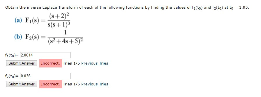 Solved Obtain the inverse Laplace Transform of each of the | Chegg.com
