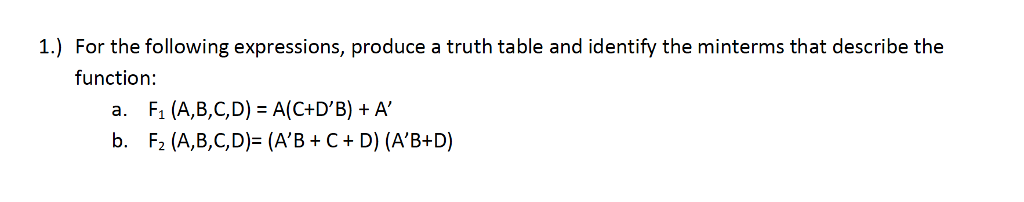 Solved For the following expressions, produce a truth table | Chegg.com