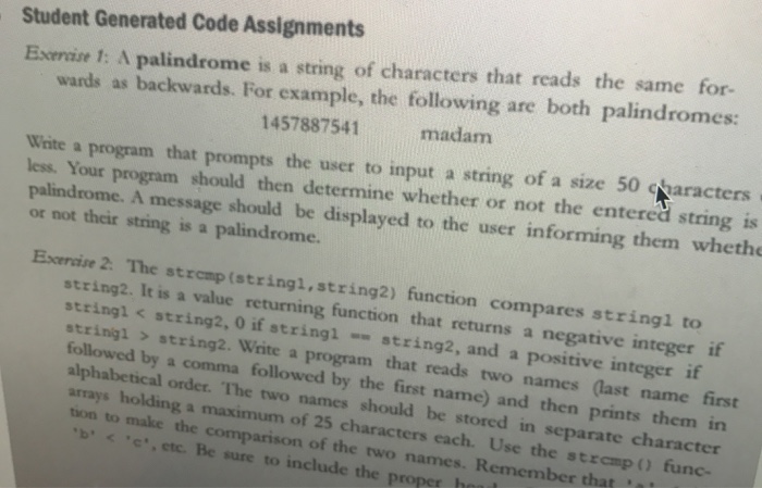 Solved Student Generated Code Assignments Exeraise 1: A | Chegg.com