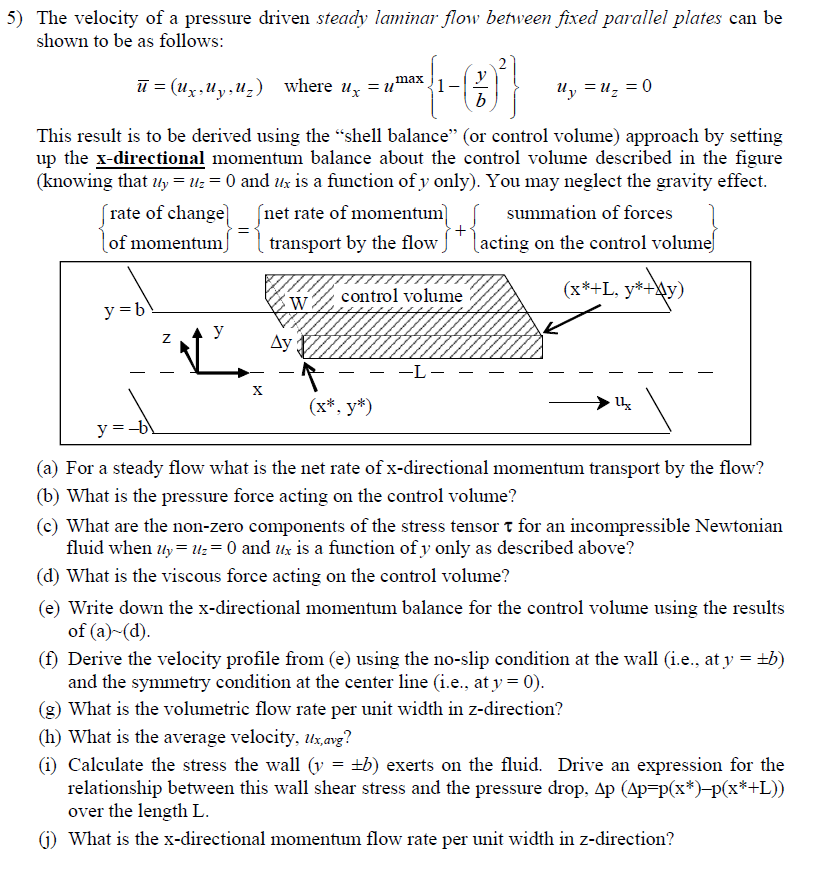 Solved 5) The velocity of a pressure driven steady laminar | Chegg.com