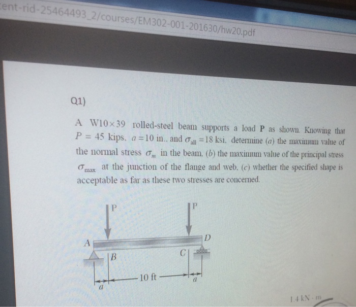Solved A W10 Times 39 Rolled Steel Beam Supports A Load P As