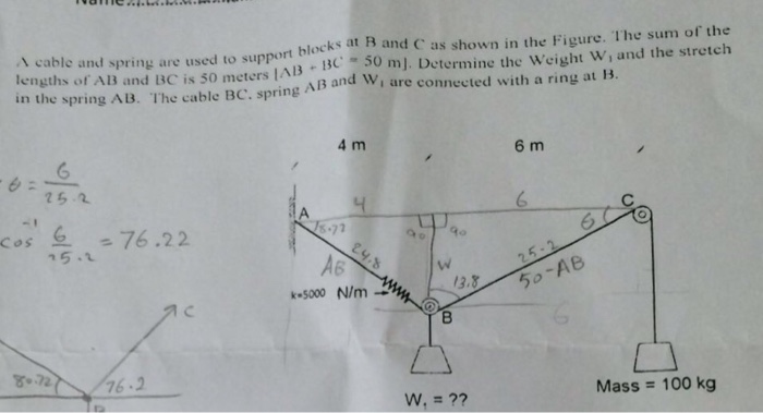 Solved A cable and spring are used to support blocks at B | Chegg.com