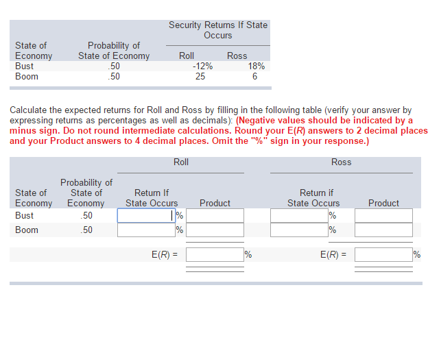 Solved Calculate the expected returns for Roll and Ross by | Chegg.com