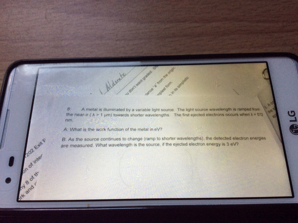 Solved 8: A metal is illuminated by a variable light source. | Chegg.com