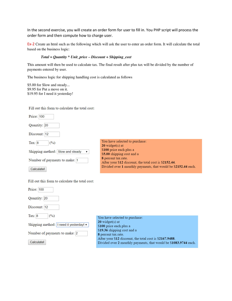Solved In the second exercise, you will create an order form | Chegg.com