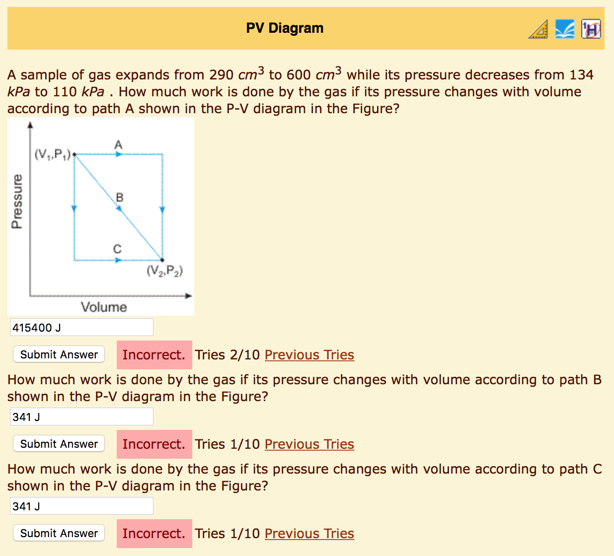 Solved A sample of gas expands from 290 cm^3 to 600 cm^3 | Chegg.com