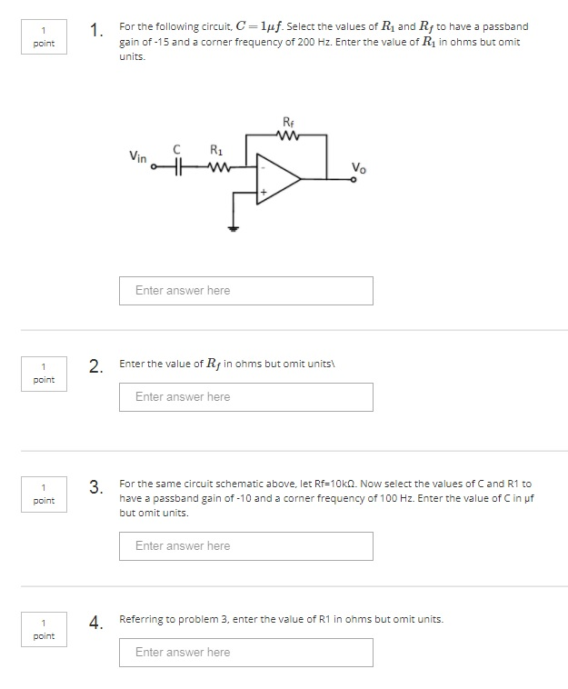 Solved 1· For the following circuit, C-1pf select the values | Chegg.com