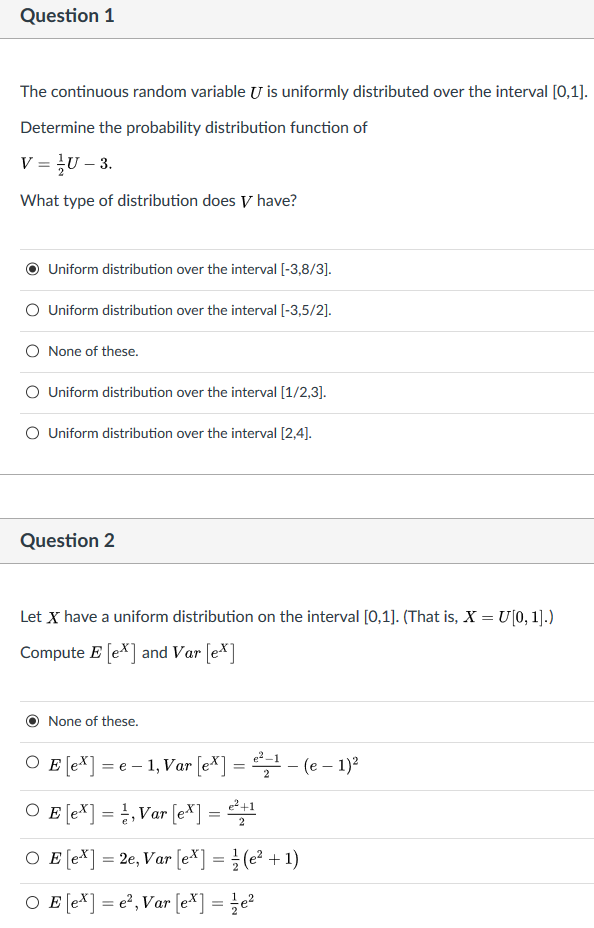 Solved Question 1 The continuous random variable U is | Chegg.com