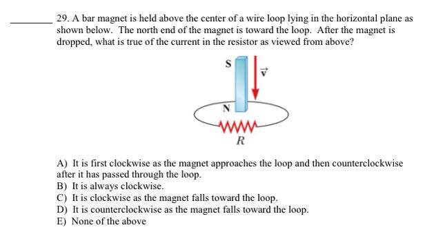 Solved A bar magnet is held above the center of a wire loop | Chegg.com