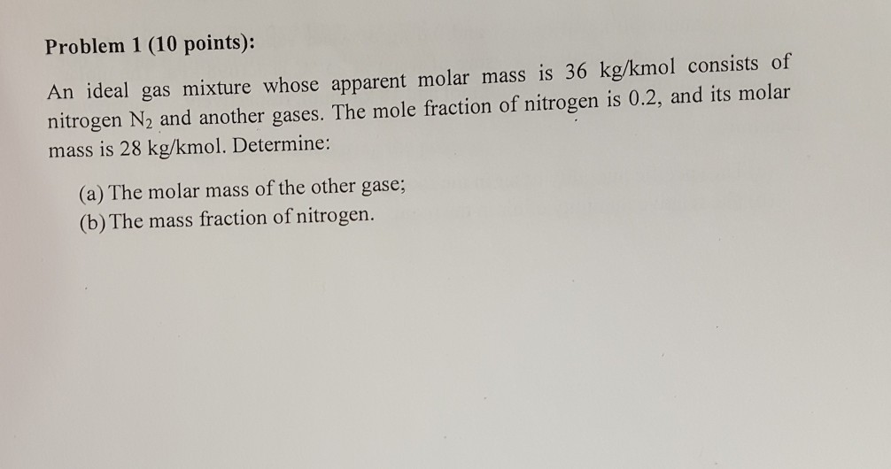 Solved Problem 1 (10 points): An ideal gas mixture whose | Chegg.com