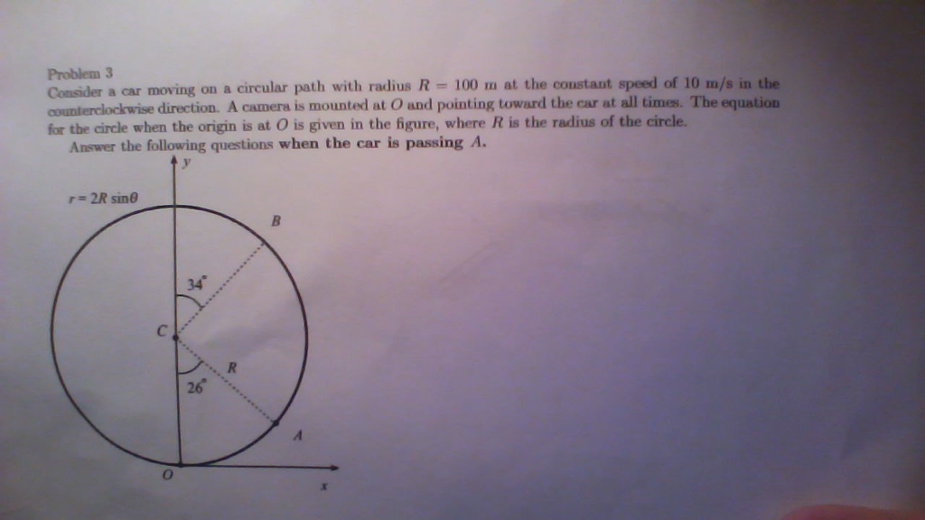Solved Problem 3 Consider a car moving on a circular path | Chegg.com