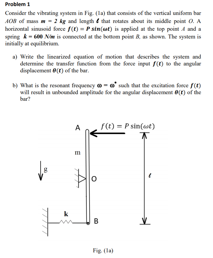 Solved Problem 1 Consider the vibrating system in Fig. (la) | Chegg.com