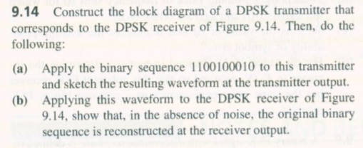 Solved 9.14 Construct the block diagram of a DPSK | Chegg.com