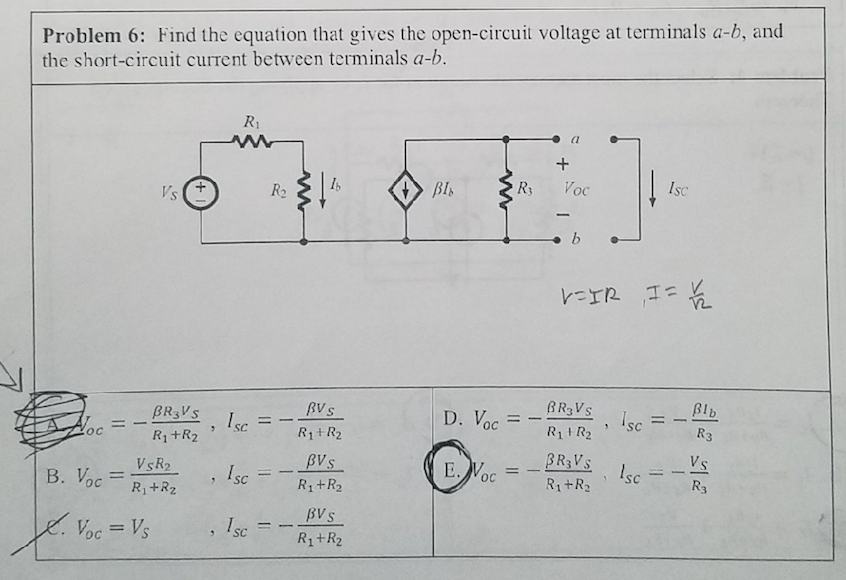 Solved Find the equation that gives the open-circuit voltage | Chegg.com