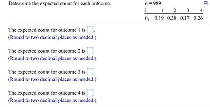 Solved Determine The Expected Count For Each Outcome The