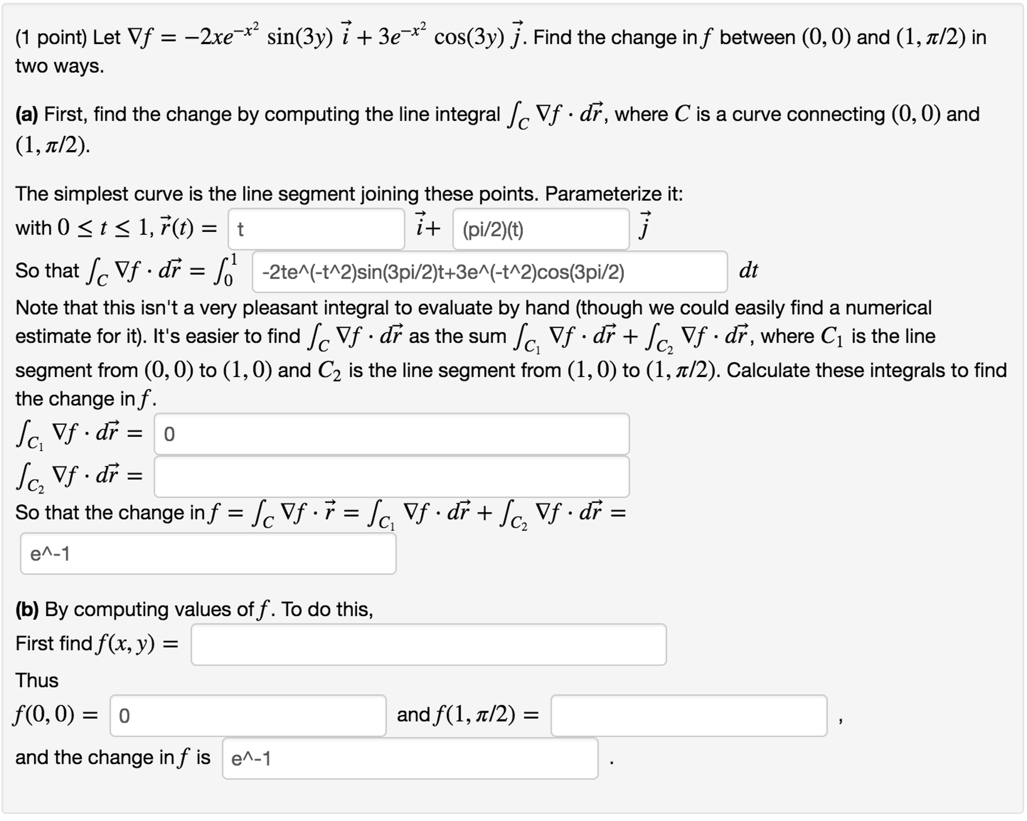 Solved (1 point) Let ?f=?2xe?x2sin(3y)i? | Chegg.com