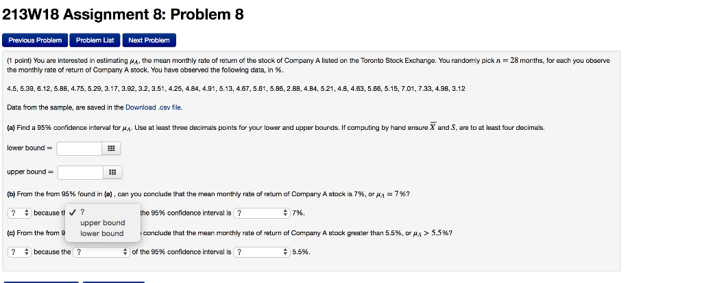 Solved 213W18 Assignment 8: Problem 8 Previous | Chegg.com