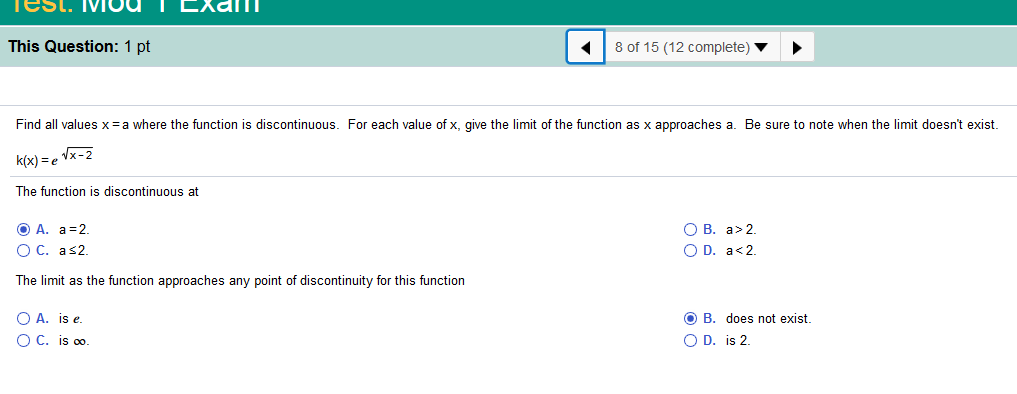 Solved Find All Values X A Where The Function Is 