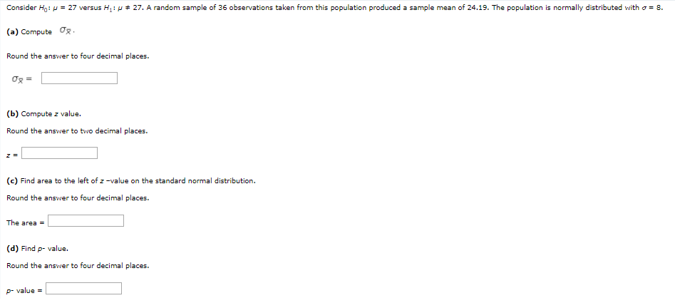 Solved Consider Ho: μ = 27 versus H1: μ # 27. A random | Chegg.com
