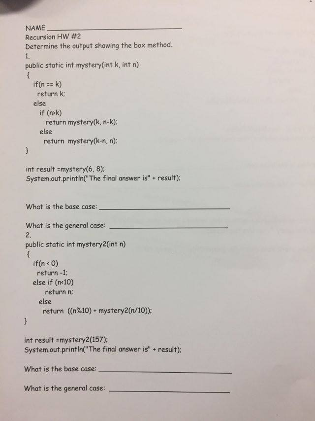 Solved Name Recursion Hw 2 Determine The Output Showing The