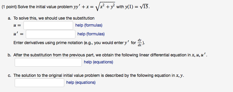 Solved (1 point) Solve the initial value problem yy, + x = | Chegg.com