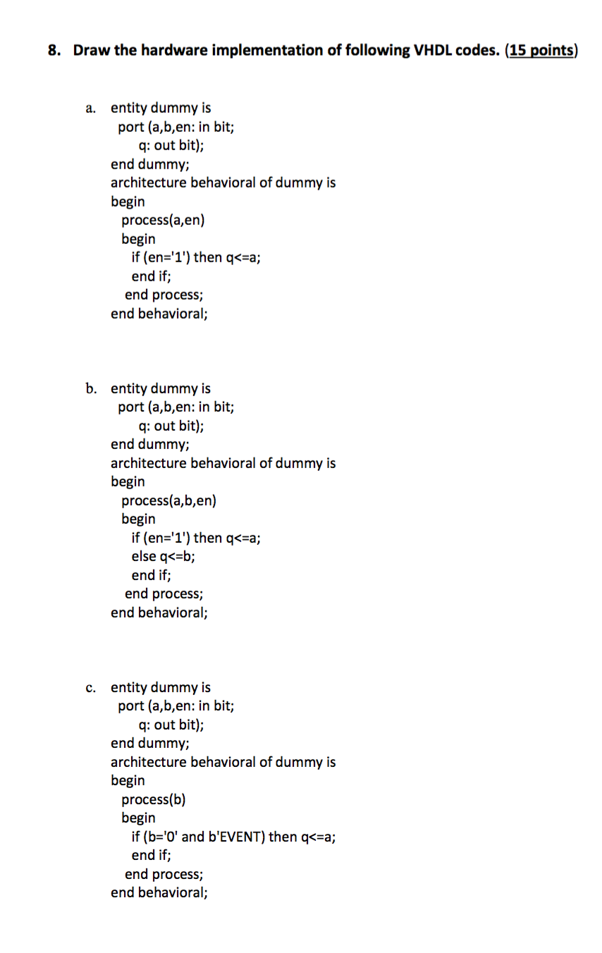 Solved 8. Draw the hardware implementation of following VHDL | Chegg.com